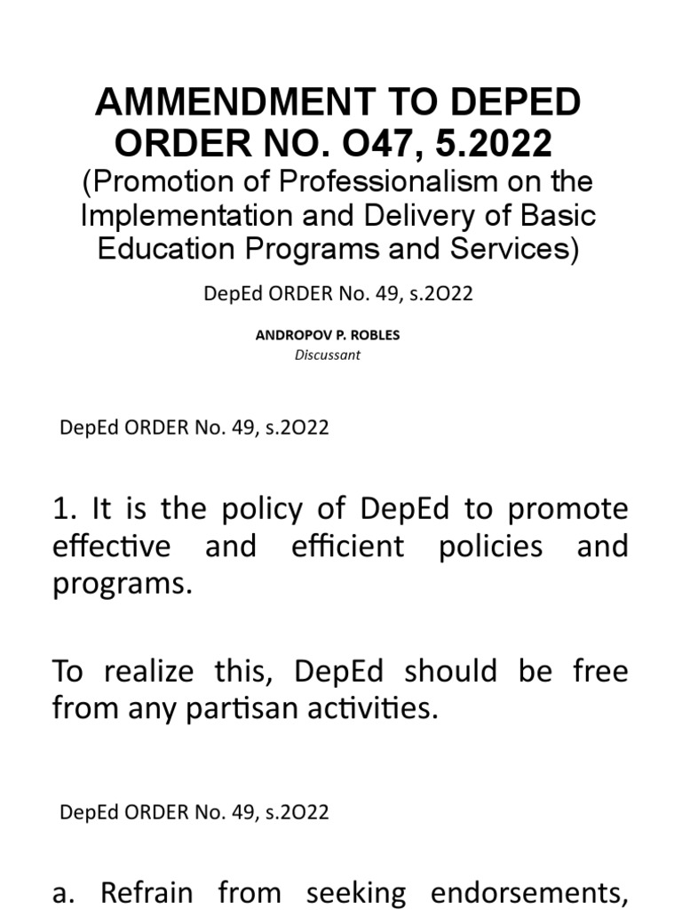 Deped Order No. 49 S. 2022 | PDF