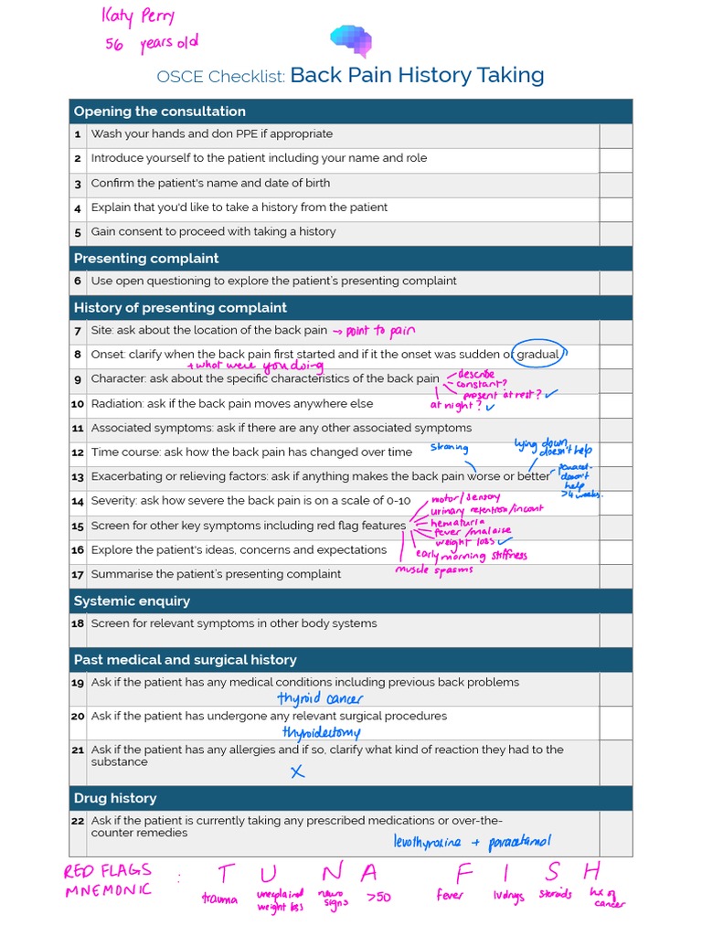 OSCE Checklist Back Pain History Taking | PDF OSCE Checklist Back Pain History Taking | PDF
