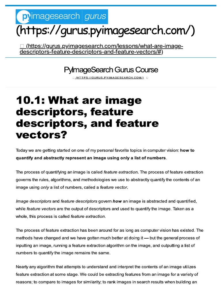 10.1 - What Are Image Descriptors, Featu... Feature Vectors ...