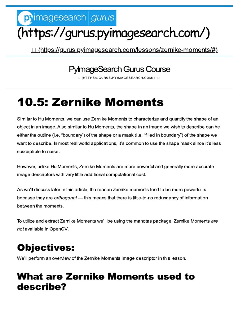 10.5 - Zernike Moments - PyImageSearch Gurus | PDF
