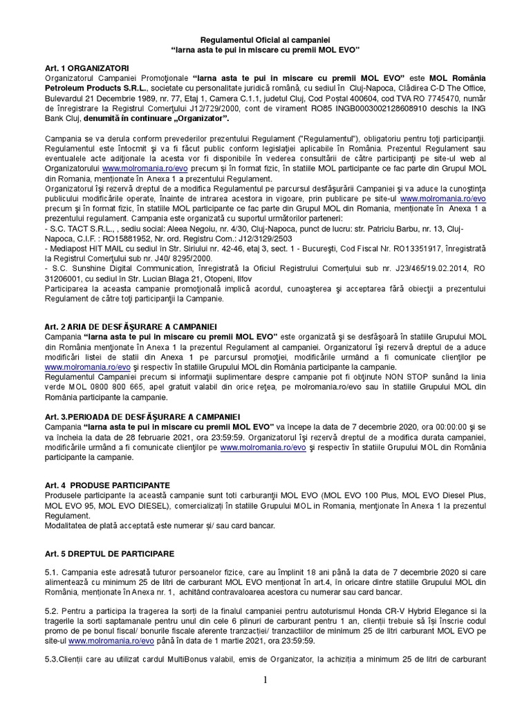 Regulament Oficial Iarna Asta Te Pui in Miscare Cu Premii MOL EVO 2020 ...