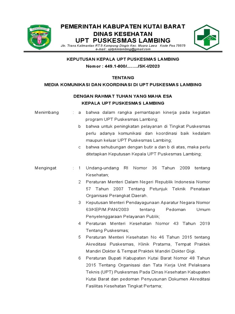 Keputusan Koordinasi Puskesmas Lambing | PDF