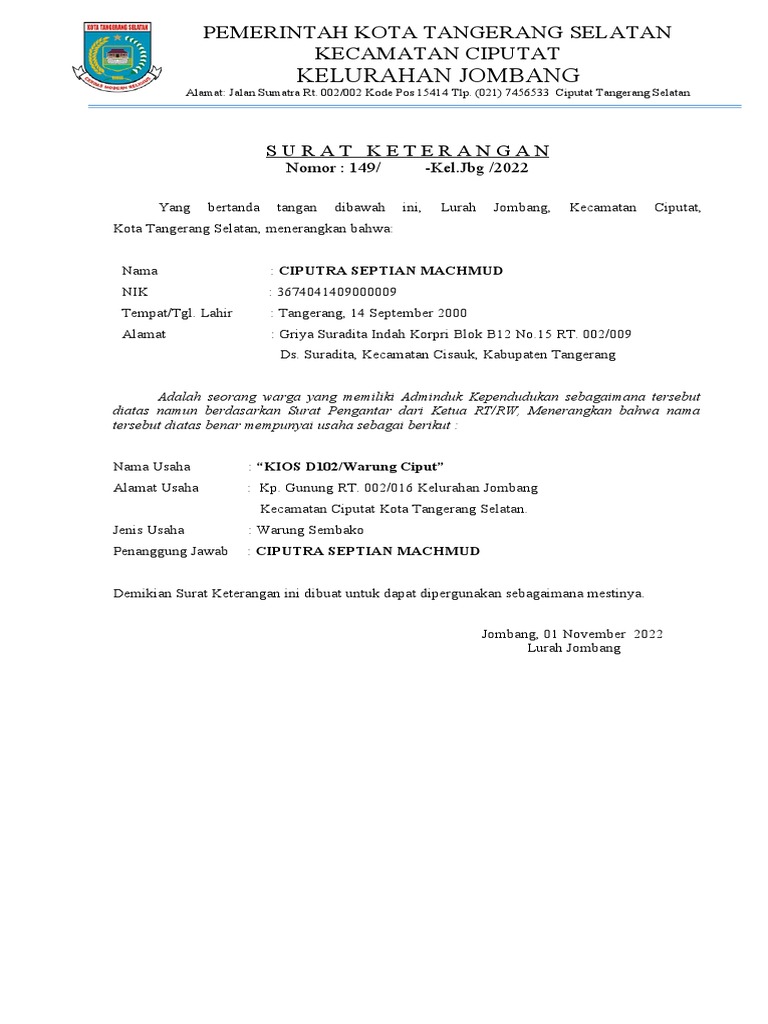 Surat Keterangan Usaha | PDF