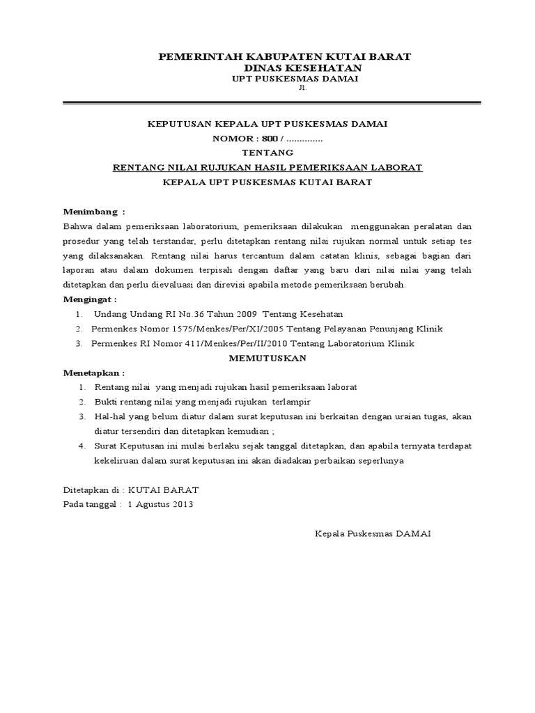 3911 SK Rentang Nilai Rujukan Hasil Pemeriksaan Lab. | PDF 3911 SK Rentang Nilai Rujukan Hasil Pemeriksaan Lab. | PDF