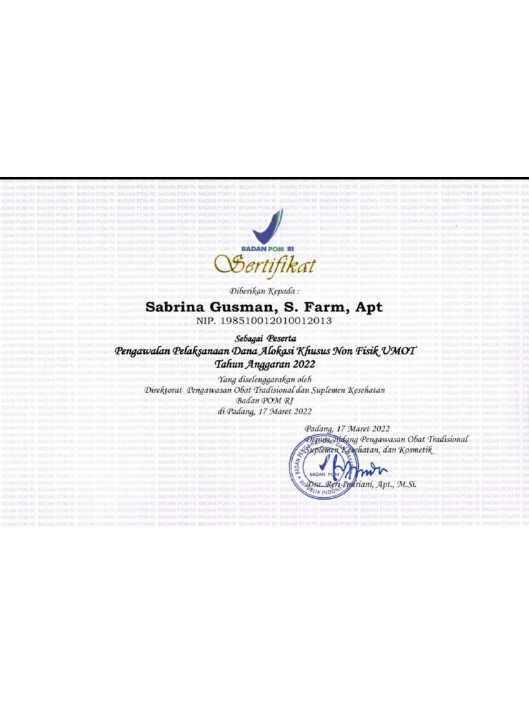 Sertifikat BPOM | PDF