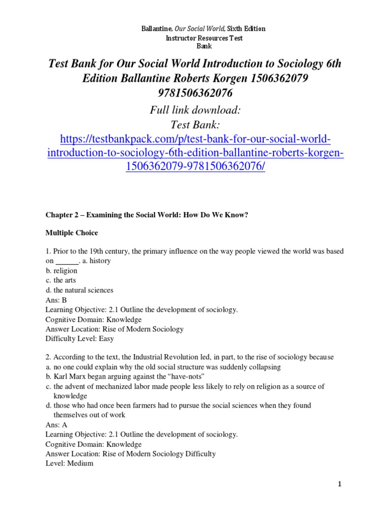 Our Social World Introduction To Sociology 6th Edition Ballantine ...