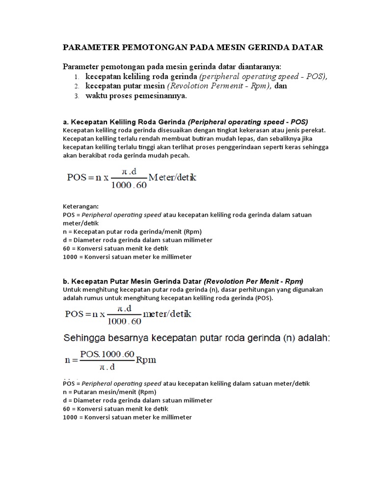 Parameter Pemotongan Pada Mesin Gerinda Datar | PDF | Metode & Bahan ...