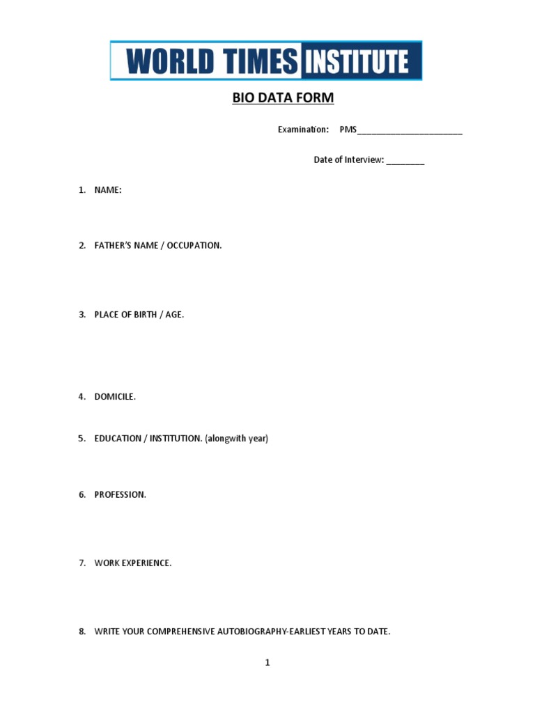 BIO DATA FORM For PMS | PDF