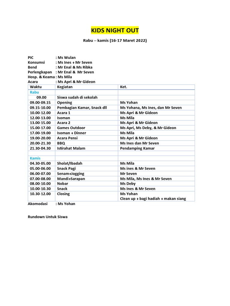 Rundown Kids Night Out | PDF