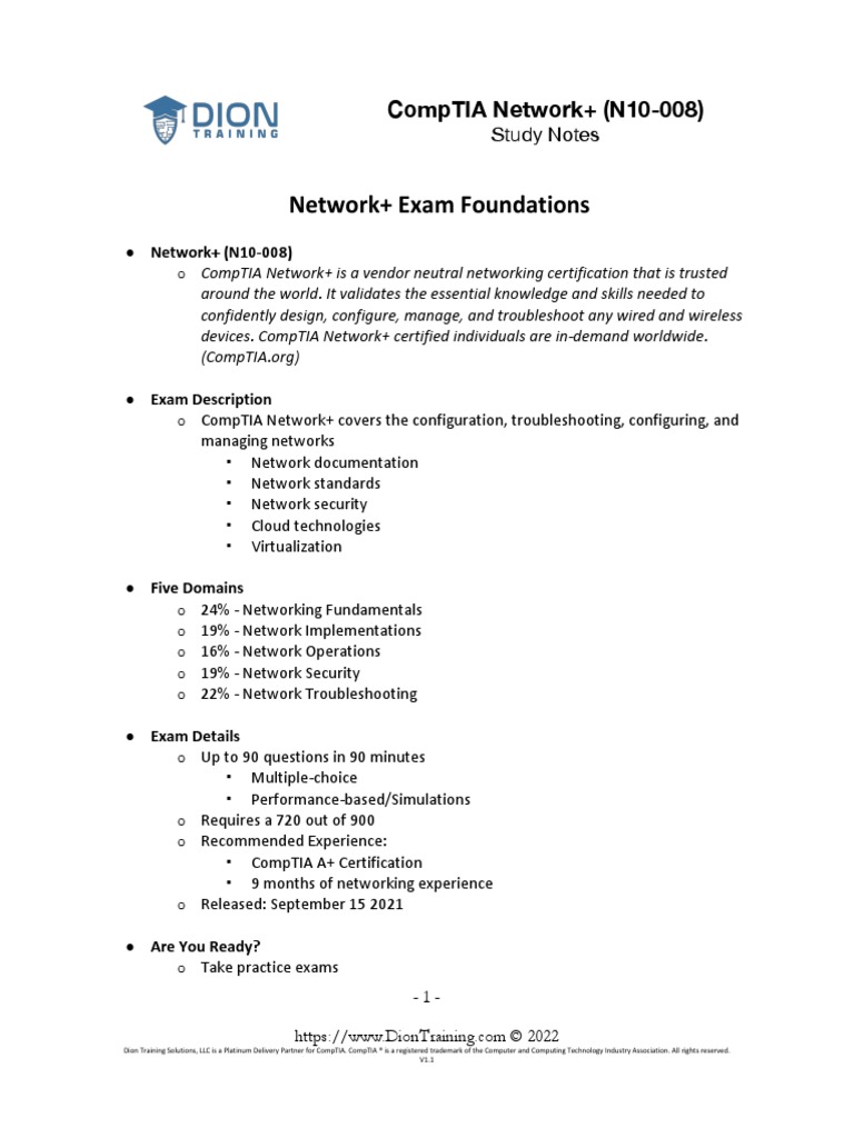 CompTIA Network (N10-008) (Study Notes) | PDF | Computer Network ...