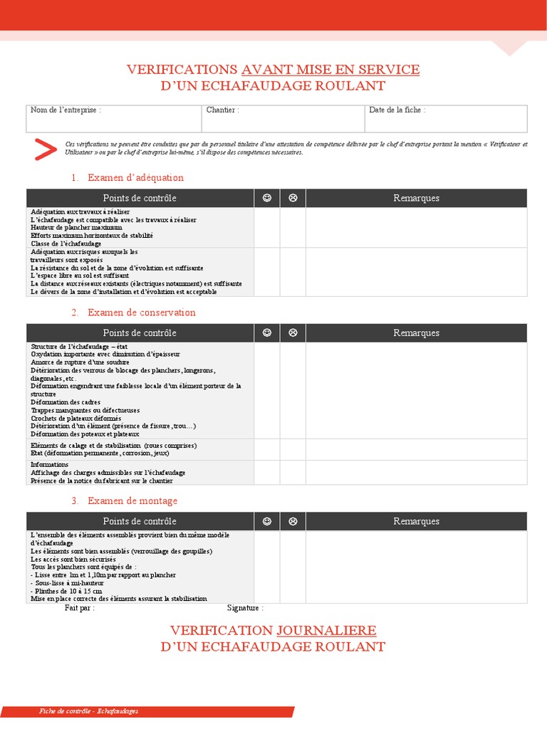Fiches Verification Echafaudage Roulant | PDF