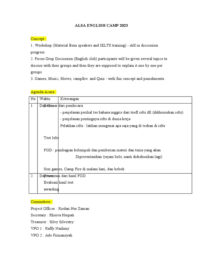 Alsa English Camp 2023 | PDF