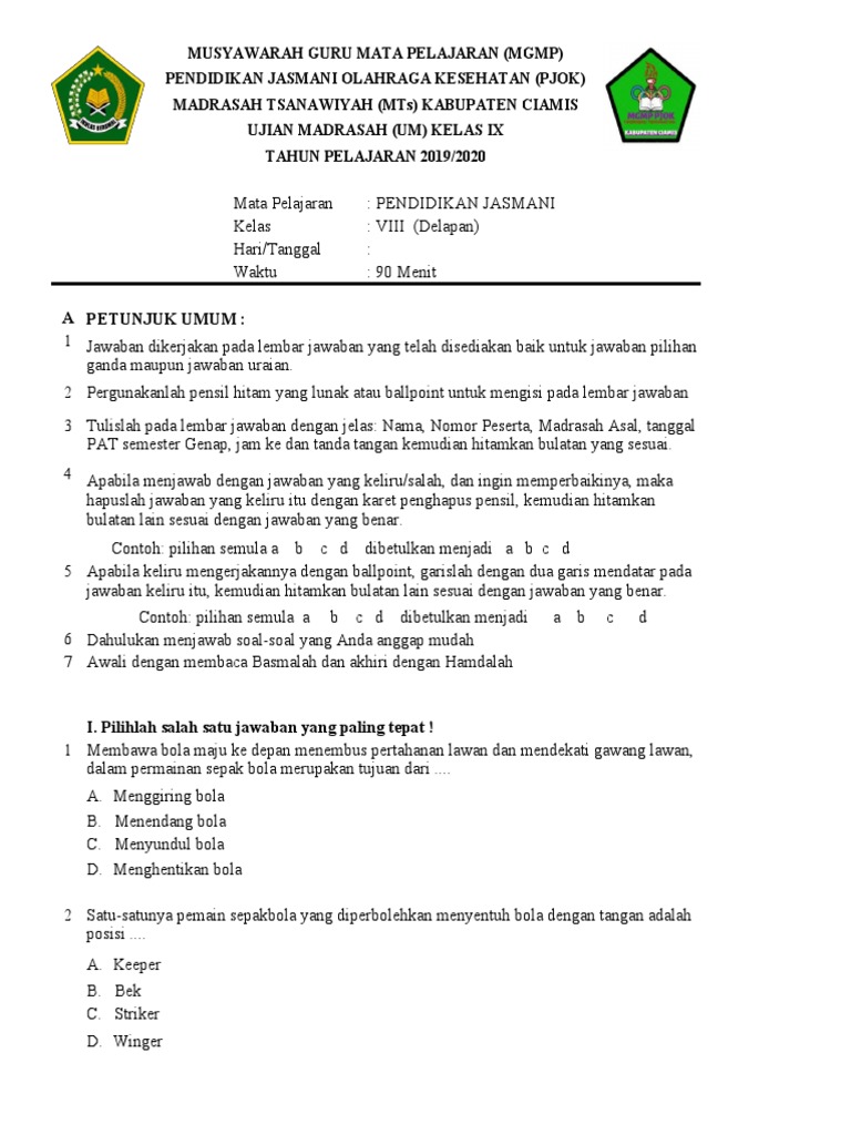 Soal PAT Kelas VIII 2020 | PDF