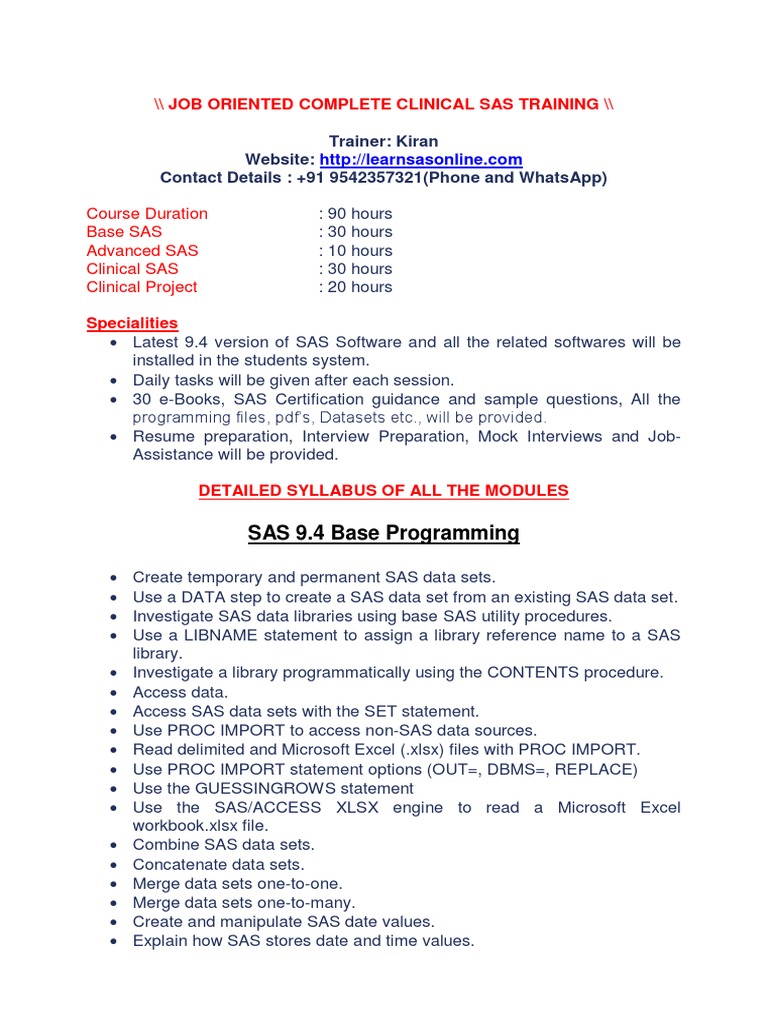 Complete Clinical SAS Syllabus | PDF