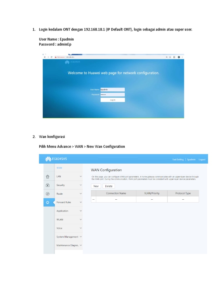 Konfigurasi dan Login ONT EG8245H5 | PDF