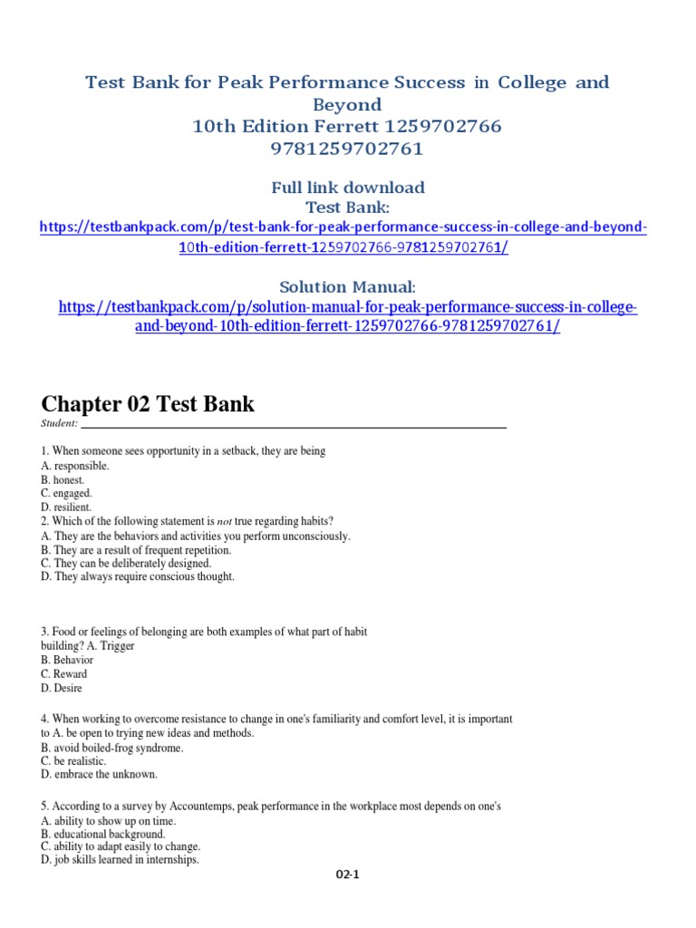 Peak Performance Success in College and Beyond 10th Edition Ferrett ...