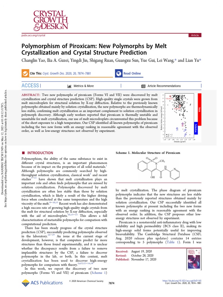Polymorphism of Piroxicam New Polymorphs by Melt Crystallization and ...