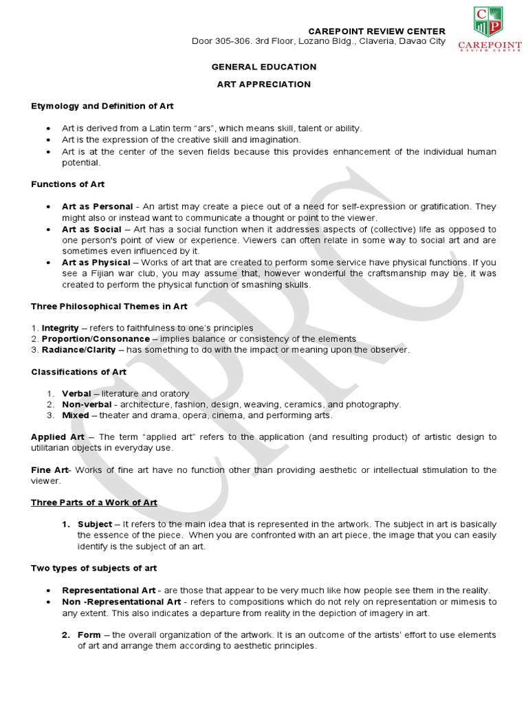 Art Appreciation Handouts Final | PDF | Color | Yarn