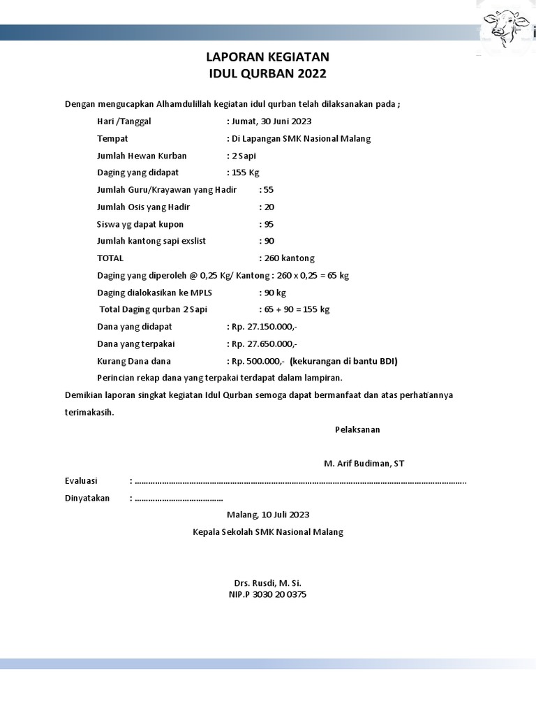Laporan Kegiatan Qurban 2023 Pdf