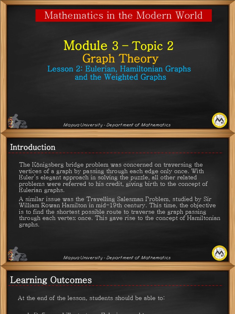 GED102-1 Module 3 Topic 2 Lesson 2 Eulerian, Hamiltonian and Weighted Graphs | PDF