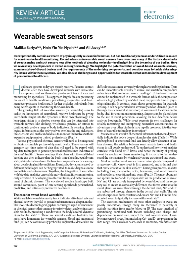 Wearable Sweat Sensors | PDF