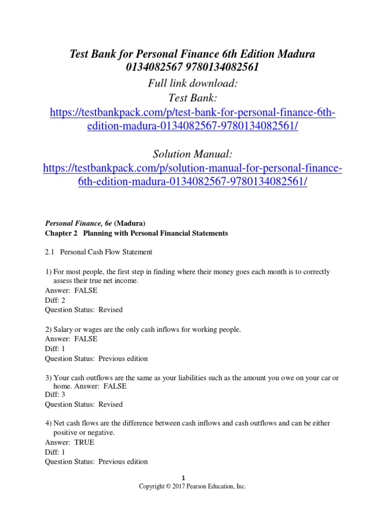 Personal Finance 6th Edition Madura Test Bank | PDF | Balance Sheet ...