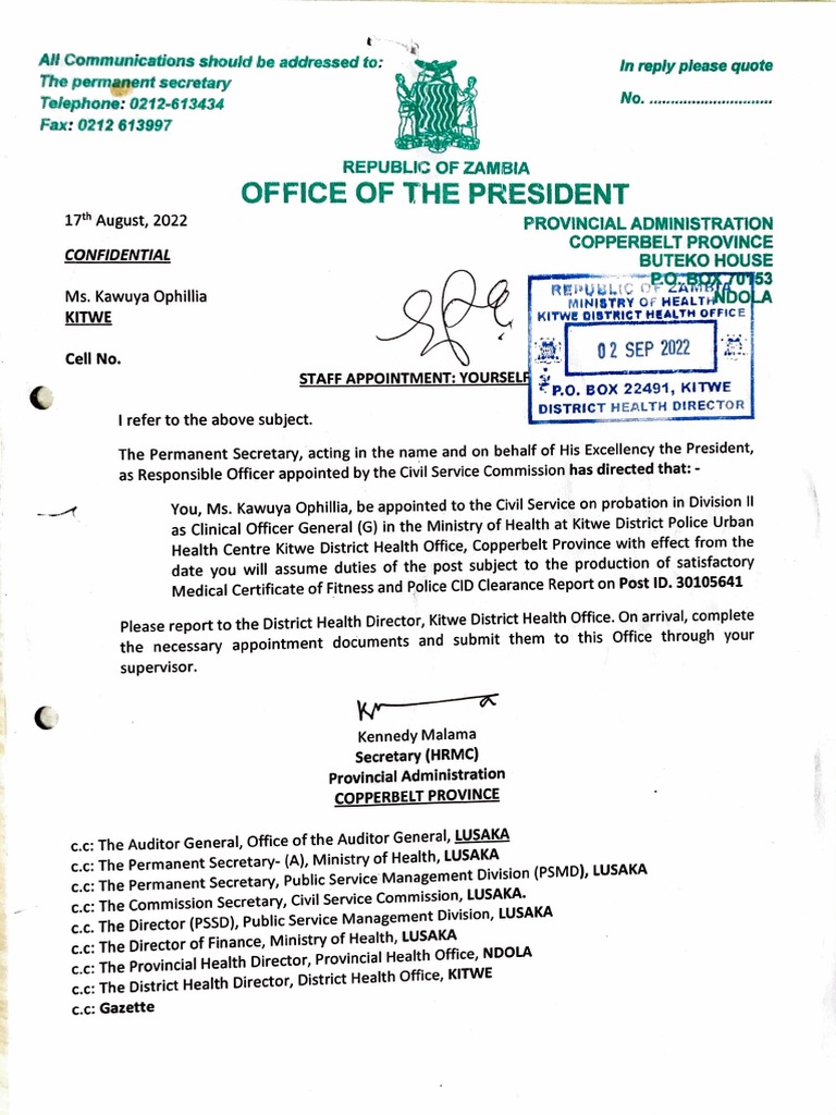 Appointment Letter-Ophillia Kawuya | PDF