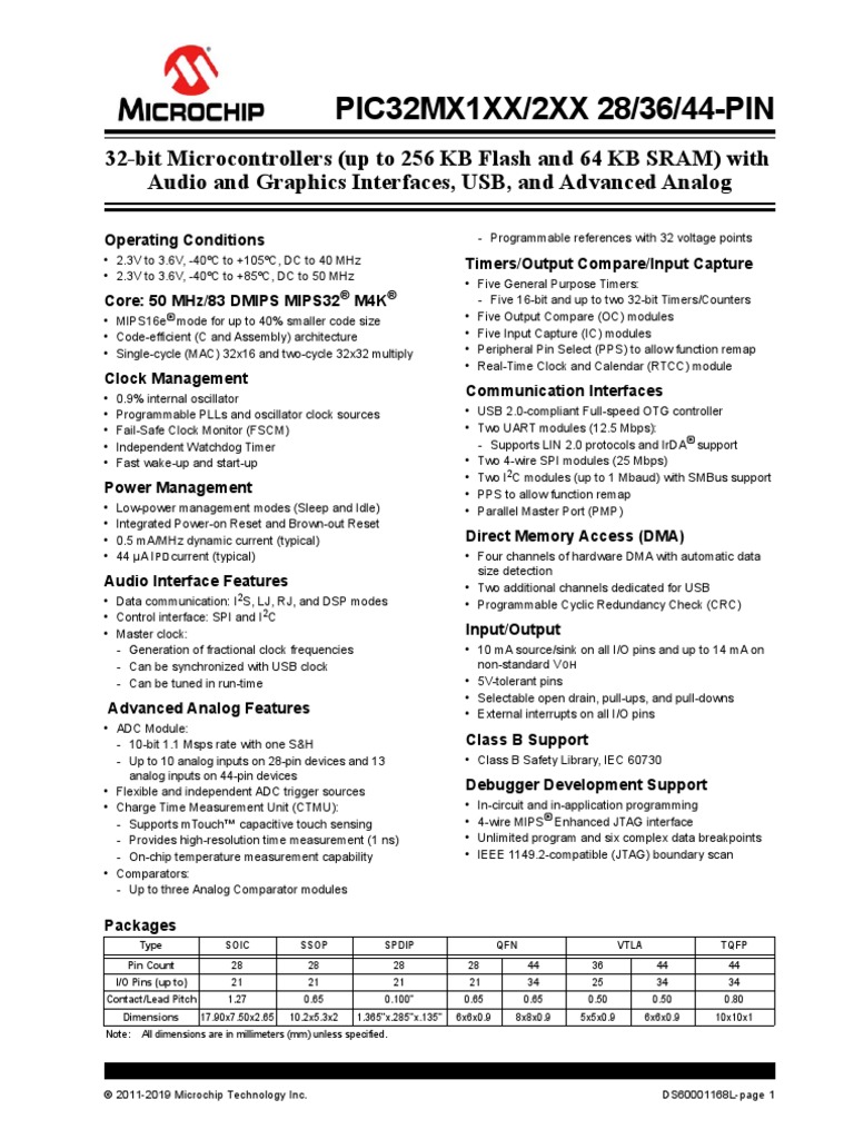 Pic32mx1xx2xx283644-Pin Datasheet Ds60001168l | PDF | Usb | Computer ...