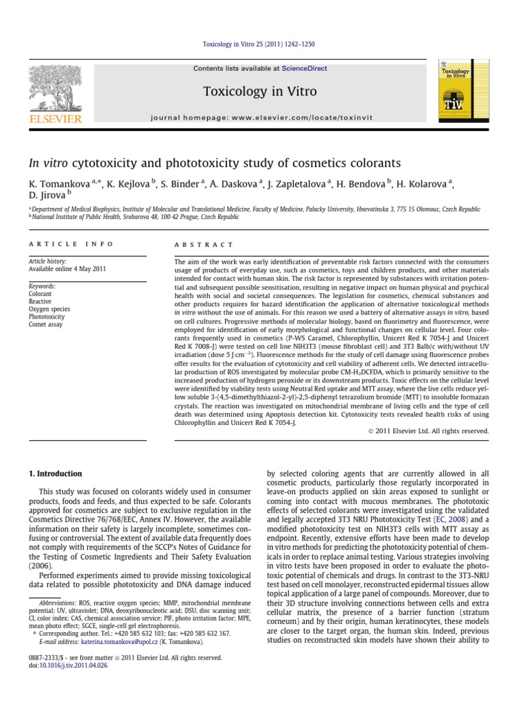 In vitro cytotoxicity and phototoxicity study of cosmetics colorants | PDF