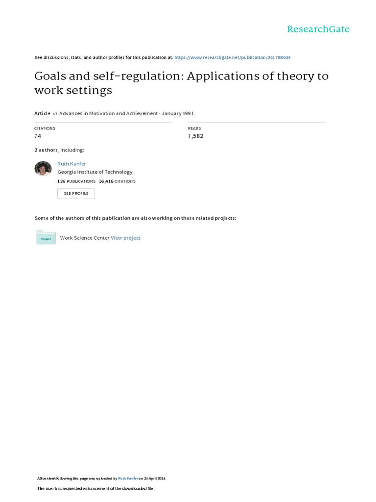 Goals and Self-Regulation - Applications of Theory To Work Settings | PDF