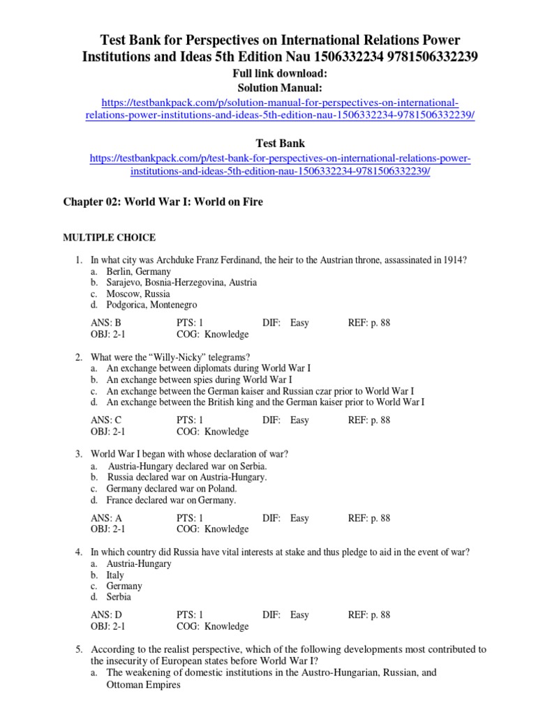 Perspectives On International Relations Power Institutions and Ideas ...