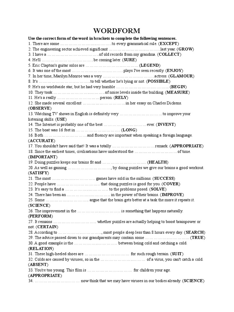 Wordform Dạng Câu Đơn Cơ Bản | PDF