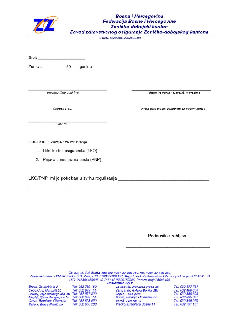 Zahtjev Za Izdavanje LKO I PNP | PDF