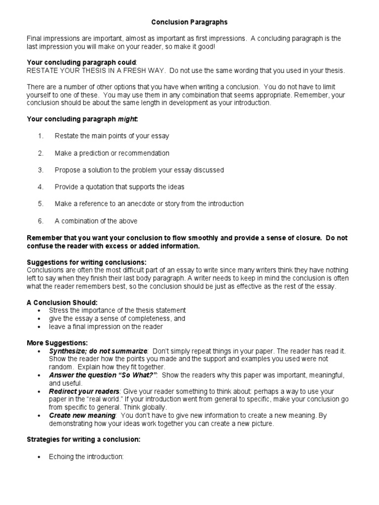 How To Conclude A Paragraph or Text Completion | PDF