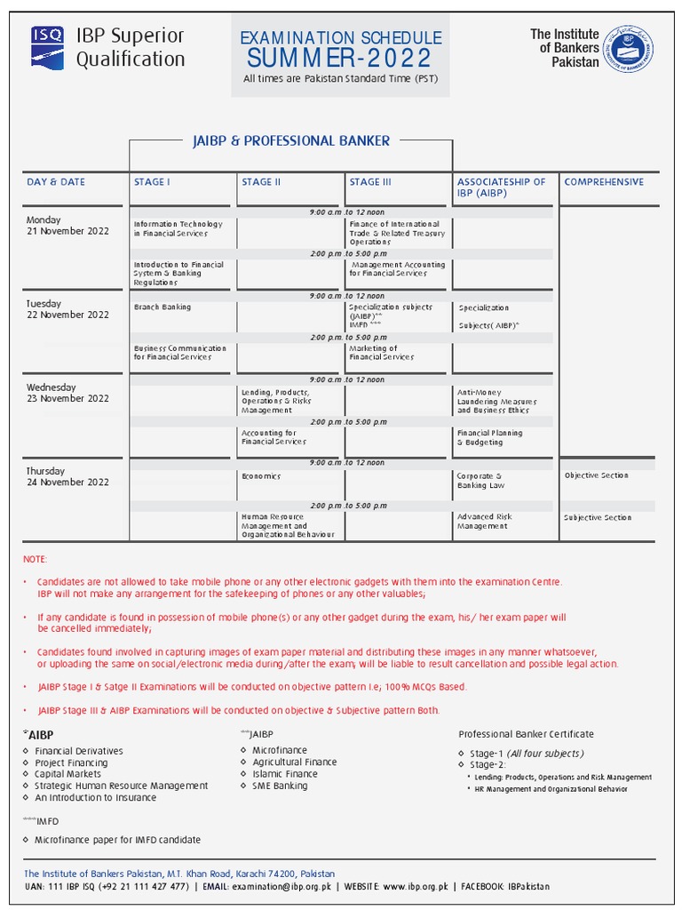 Exam Schedule Summer 2022 | PDF