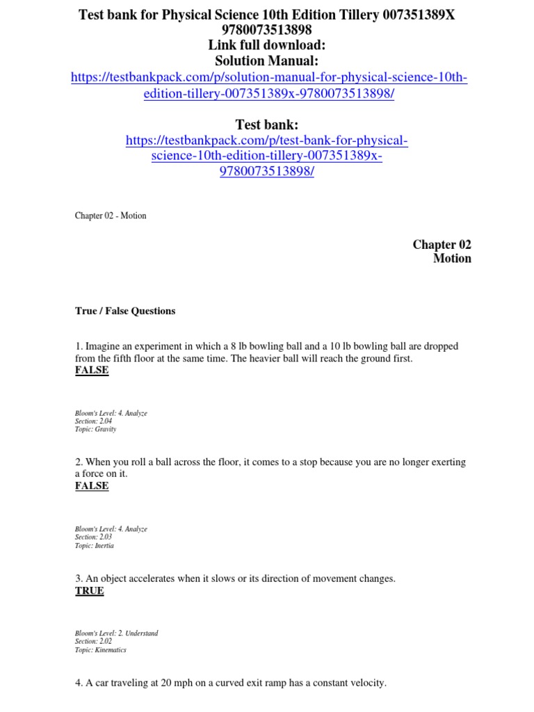 Physical Science 10th Ed Test Bank | PDF | Law | Science & Mathematics