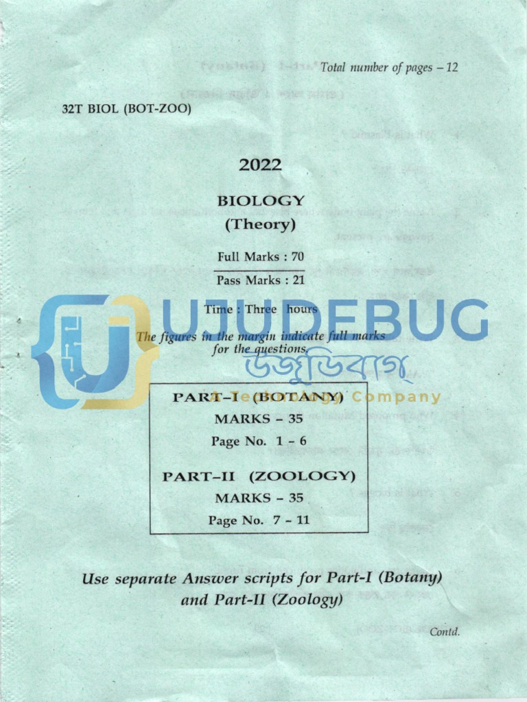 Biology Question Paper For H S Final Examination 2022 | PDF
