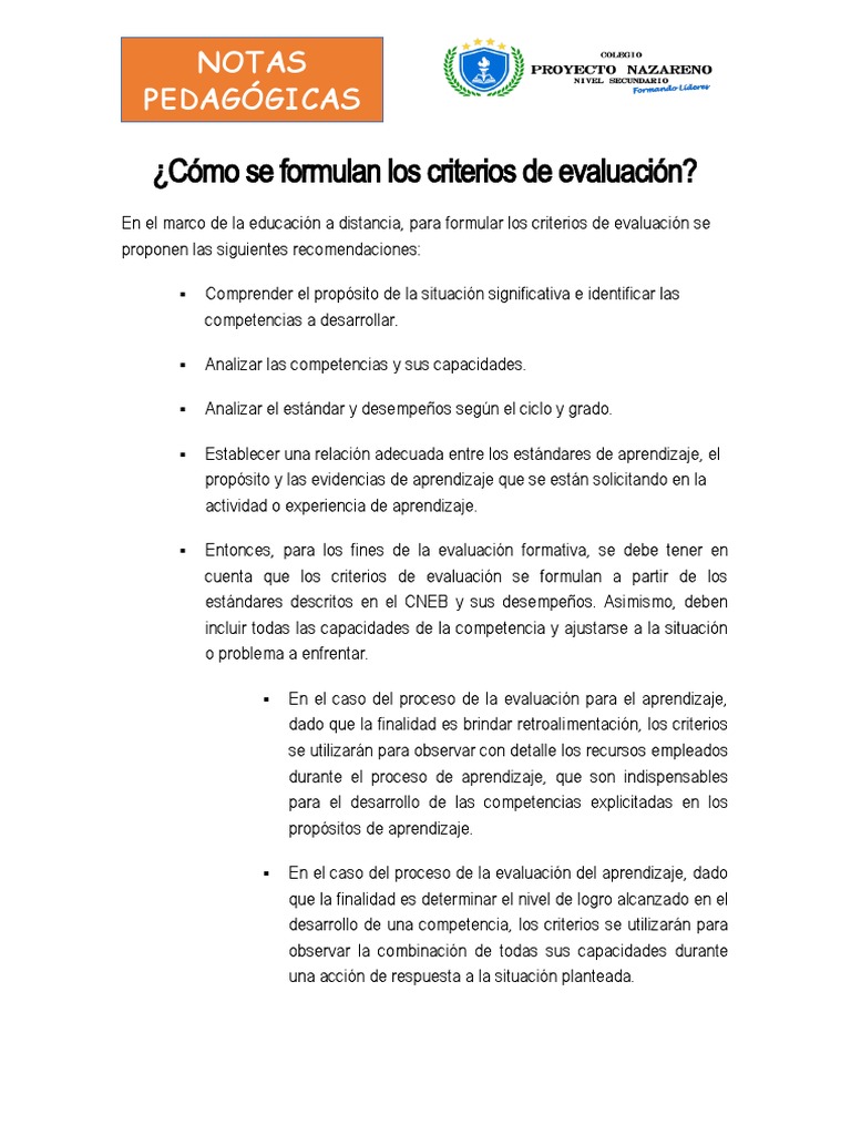 Cómo Se Formulan Los Criterios de Evaluación | PDF