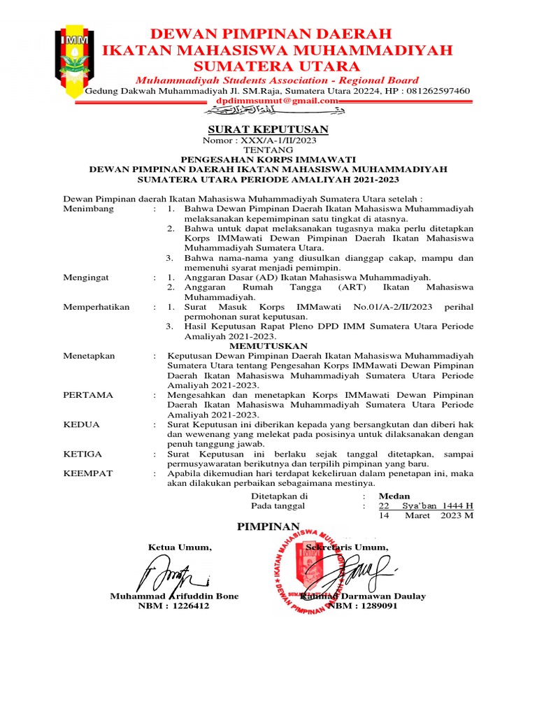 SK Korps Immawati DPD Imm Sumut | PDF