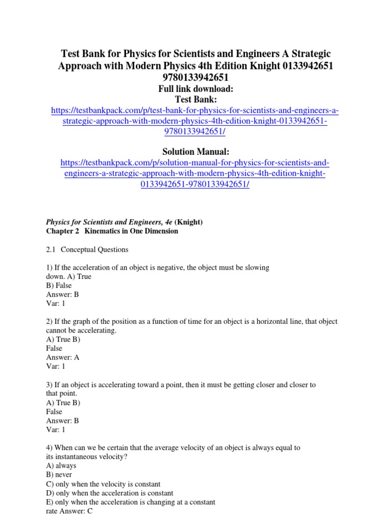 Physics For Scientists and Engineers A Strategic Approach With Modern Physics 4th Edition Knight ...