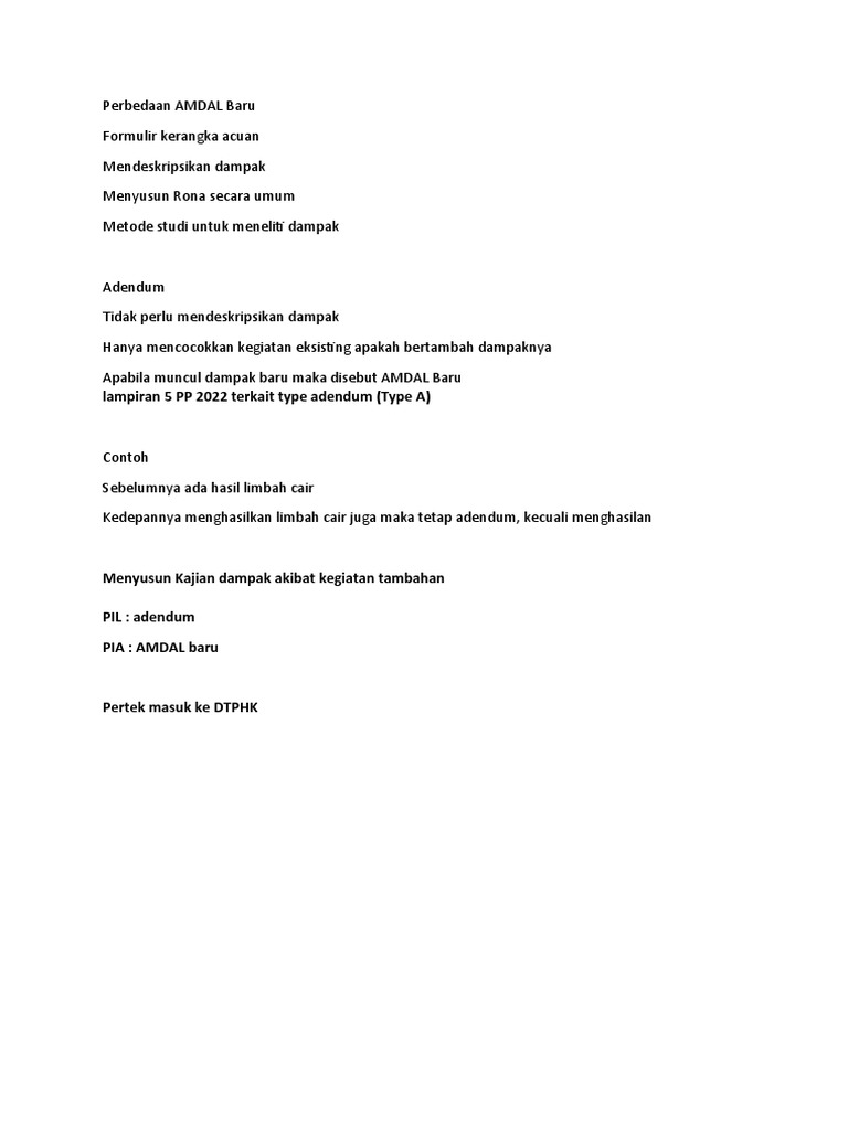 Perbedaan AMDAL Baru Dan Adendum | PDF