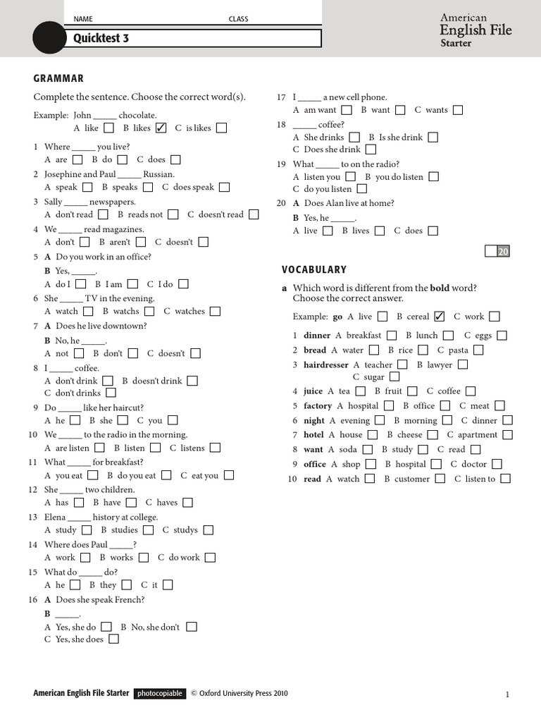 Aef Starter Quicktest 3 Pdf