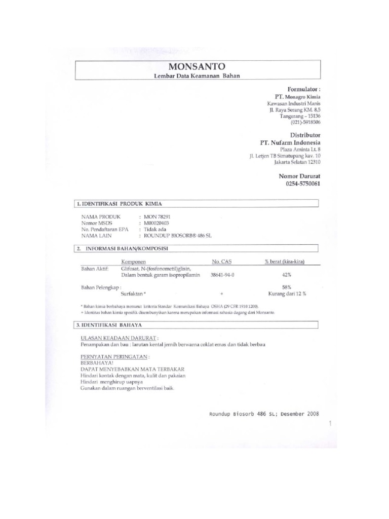 MSDS Roundup Biosorb | PDF