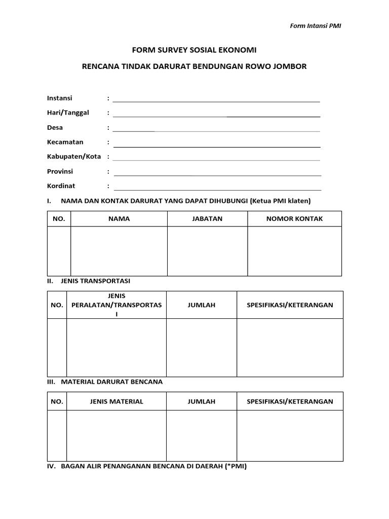 Form Survey Sosial Ekonomi Pmi | PDF