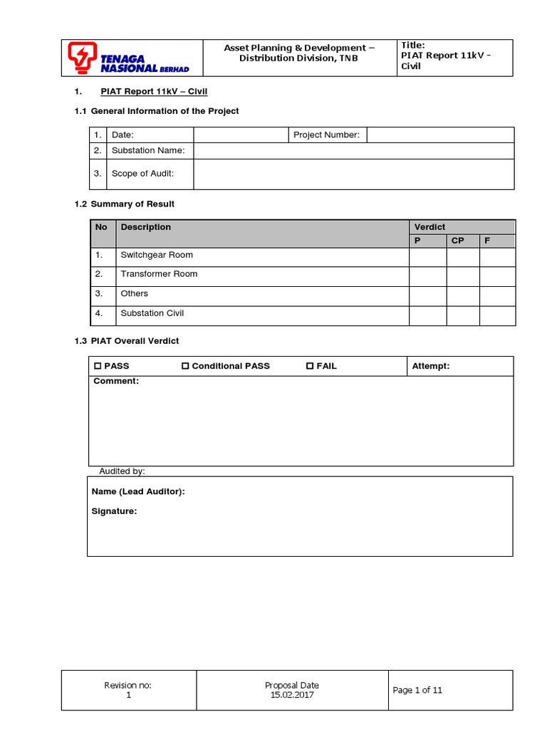PIAT Checklist 11kV CIVIL | PDF