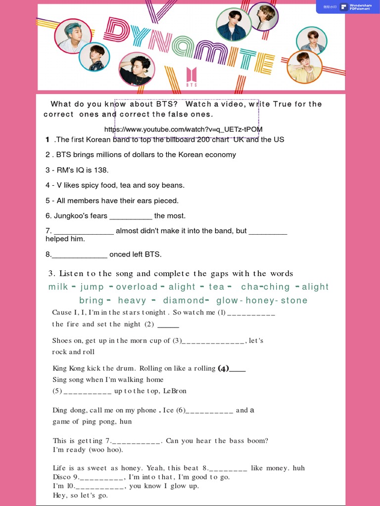 Bts Worksheet | PDF | Language Arts & Discipline