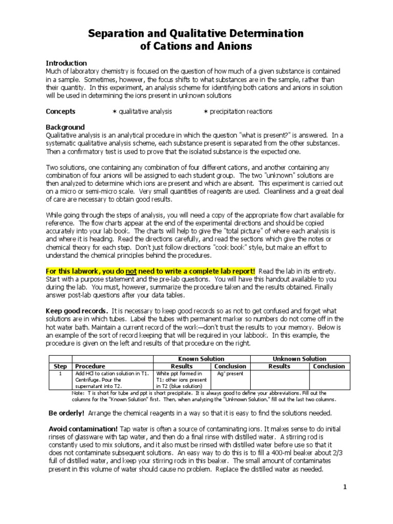 Cation and Anion Identification Lab | PDF | Science & Mathematics