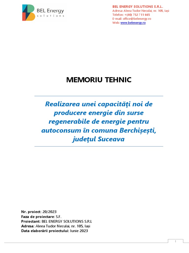 Memoriu Tehnic | PDF