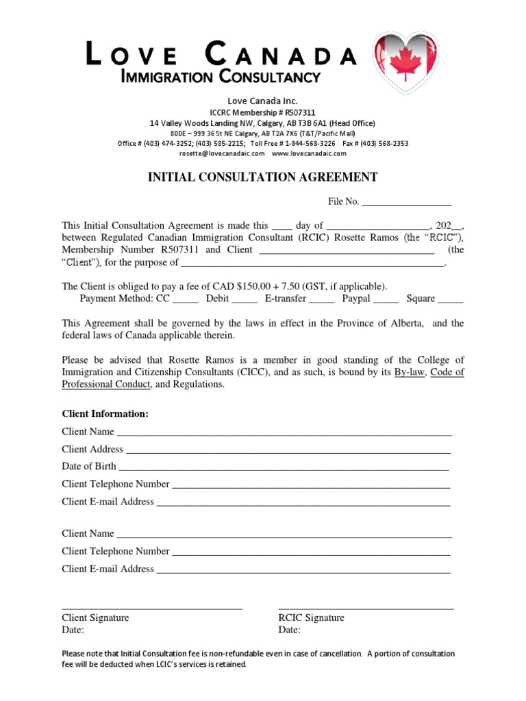 Initial Consultation Agreement with RCIC | PDF | Finance & Money Management