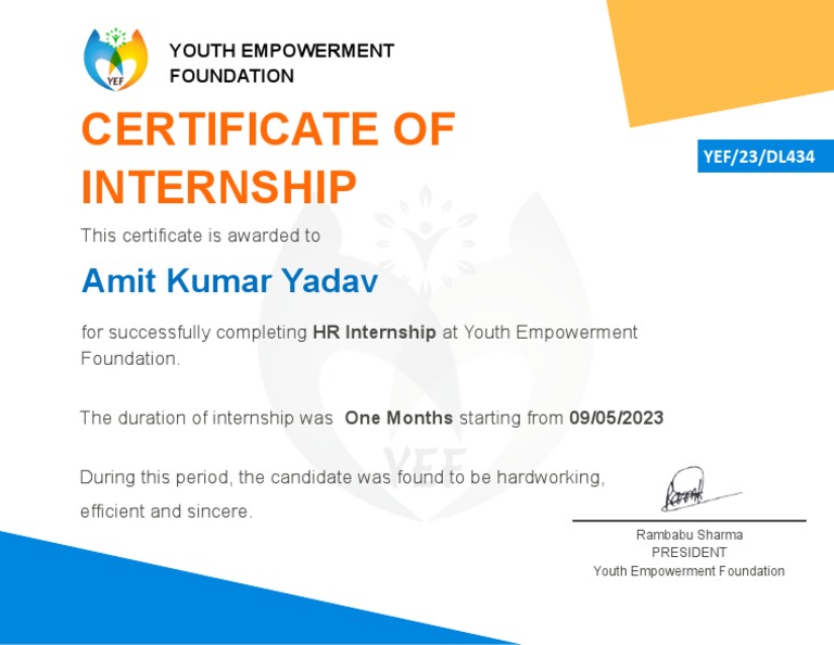 YEF - Certificate - Amit | PDF